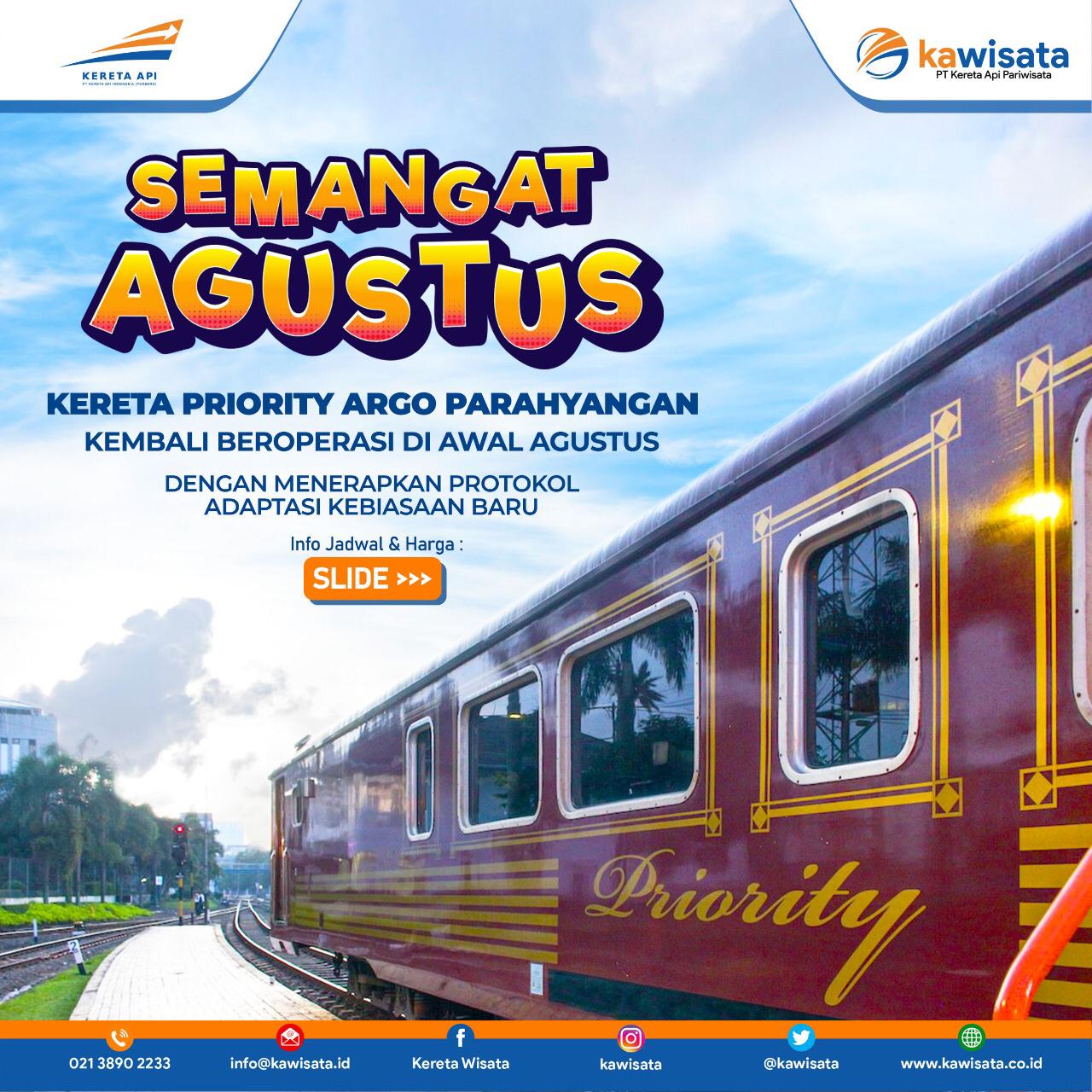 Kereta Priority Argo Parahyangan Kembali Beroperasi Pada 2 Agustus 2020 ...